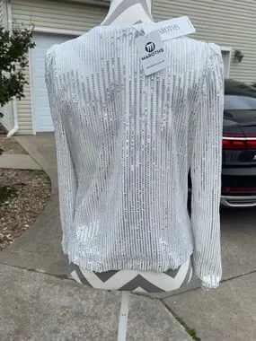 Maroths | Jackets & Coats | Sequin Openfront Blazer Jacket In Silver ...